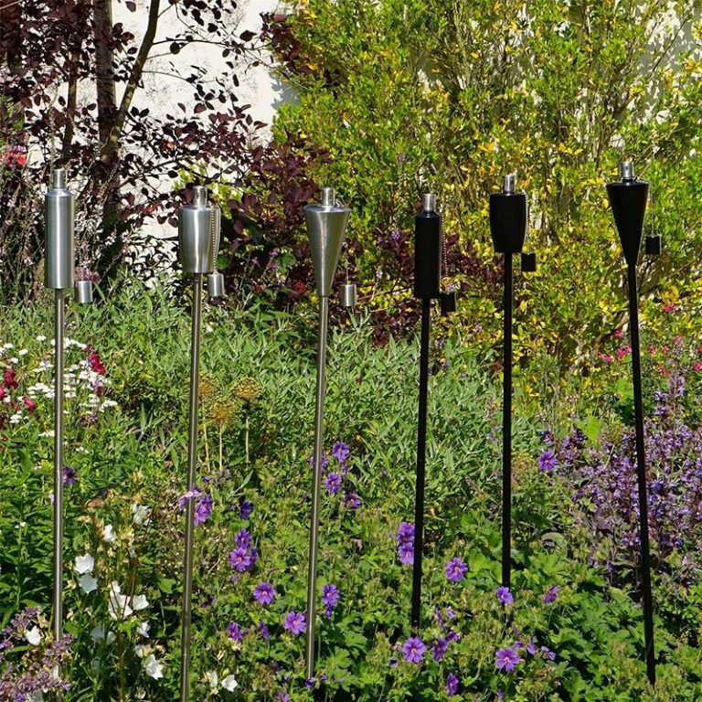 Antorchas de Jardín 】 De Bambú, Metalicas, Solares, Combustibles